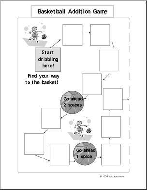Board Game: Basketball Addition (grayscale) (elem) – Abcteach