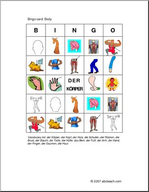 German: Bingo – Body – Abcteach