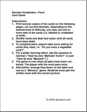 German: Game – Food Pairs – Abcteach