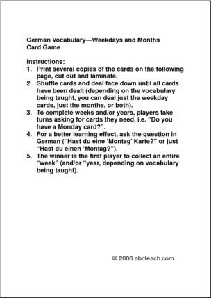 German: Card Game – Landscape – Abcteach