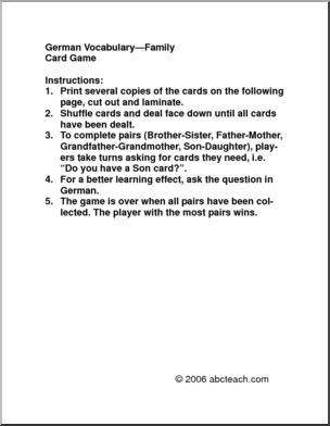 German: Card Game – Family – Abcteach