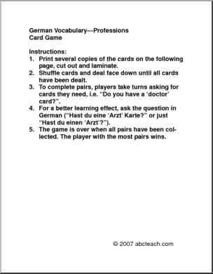 German: Card Game – Family – Abcteach