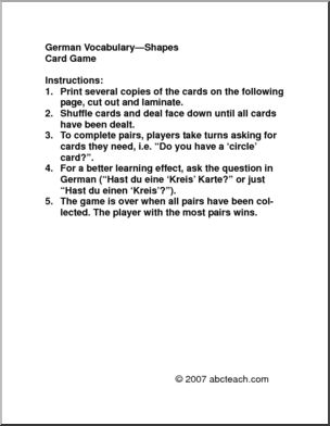 German: Card Game – Shapes – Abcteach