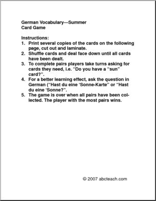 German: Card Game – Landscape – Abcteach