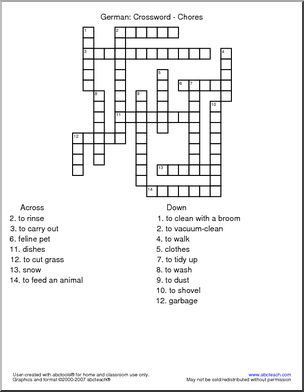 German: Crossword – Chores – Abcteach