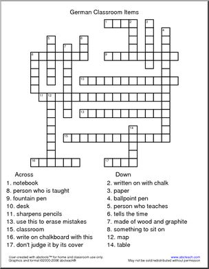 German: Crossword – Family – Abcteach