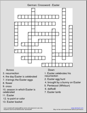 German: Crossword – Easter – Abcteach