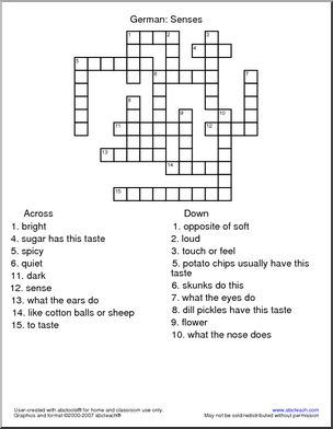 German: Crossword – Senses – Abcteach