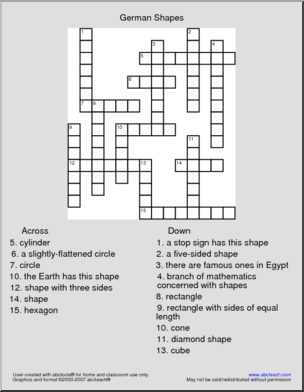 German: Crossword – Landscape – Abcteach