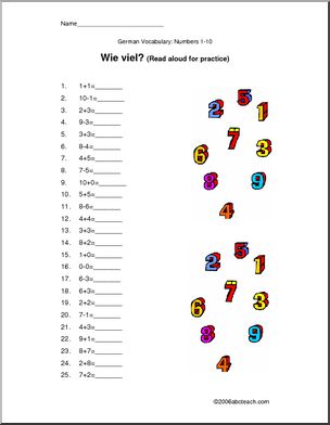 German: Addition to 10 (in numbers) – Abcteach