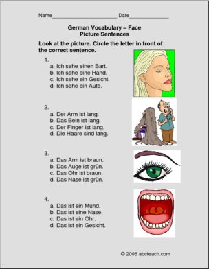 German: Picture Sentences – Face – Abcteach