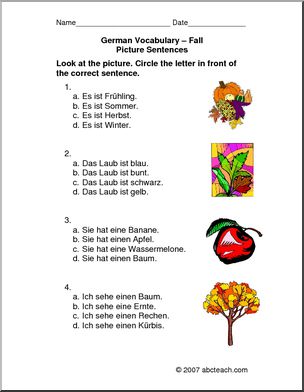 German: Picture Sentences – Emotions – Abcteach