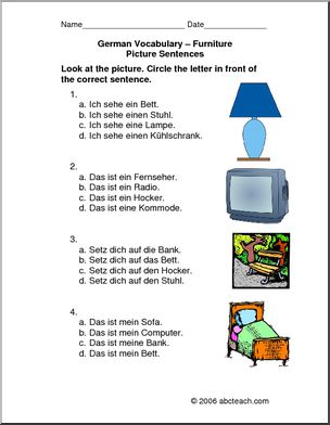 German: Picture Sentences – Furniture – Abcteach