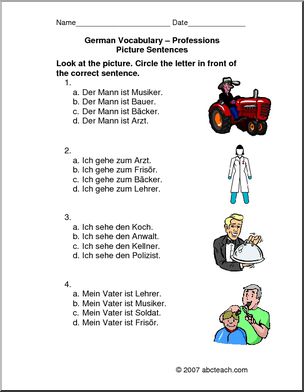 German: Picture Sentences – Professions – Abcteach