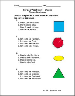 German: Picture Sentences – Shapes – Abcteach