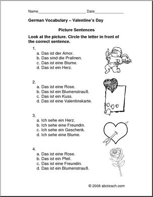 German: Picture Sentences – Valentine’s Day – Abcteach