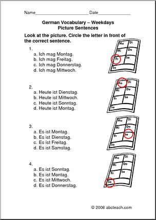 German: Picture Sentences – Weekdays – Abcteach