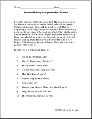 German Reading Comprehension – Abcteach