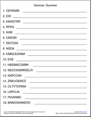 German: Matching – Summer – Abcteach