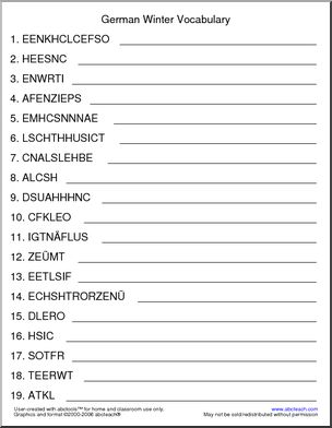 German: Matching – Winter – Abcteach