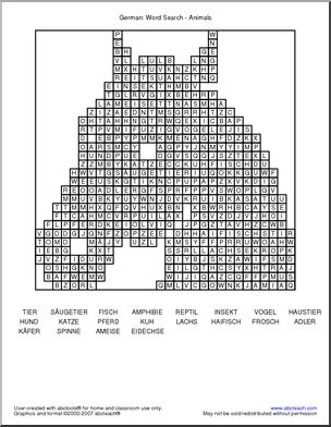 German: Word Search – Animals – Abcteach