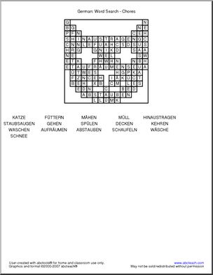 German: Word Search – Chores – Abcteach