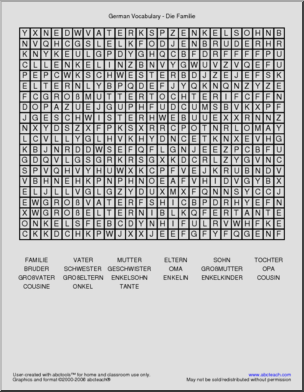 German: Word Search – Family – Abcteach