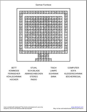 German: Word Search – Furniture – Abcteach