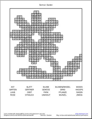 German: Wordsearch – Garden – Abcteach