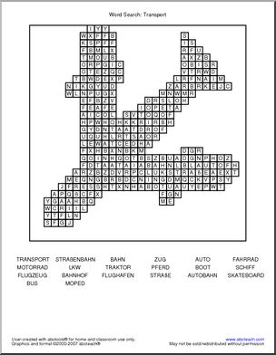 German: Word Search – Transportation – Abcteach