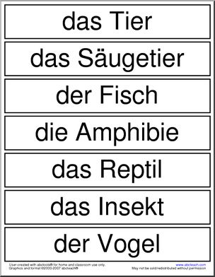 German: Word Wall – Animals – Abcteach