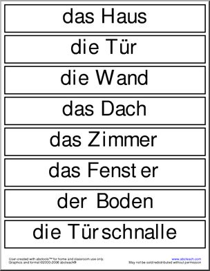 German: Word Wall – House – Abcteach