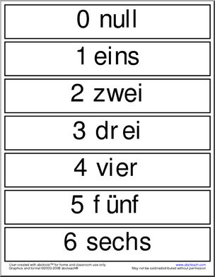 German: Bookmarks – Numbers 0-10 – Abcteach