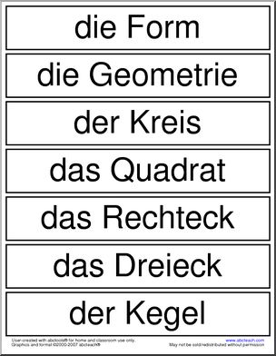 German: Word Wall – Shapes – Abcteach