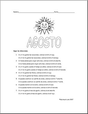 Spanish: “Glyph” – Agosto (elementaria) – Abcteach