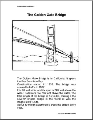 Color and Read: U. S. Landmark – Golden Gate Bridge (primary) – Abcteach
