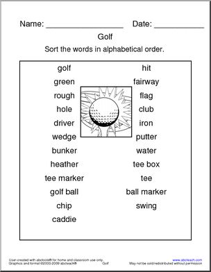 Golf Terminology ABC Order – Abcteach