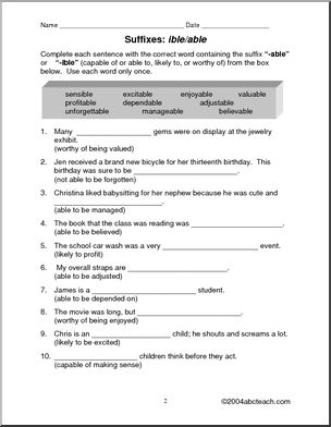 Suffixes – IBLE/ABLE Rules and Practice – Abcteach