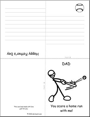 Greeting Card: Happy Father’­s Day – Baseball theme (B&W Outline) elem ...