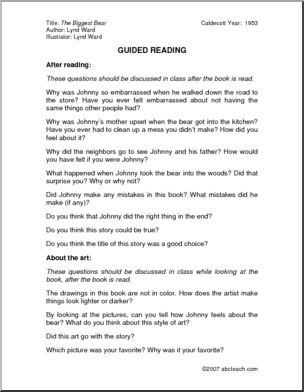 The Biggest Bear (primary/elem) Guided Reading – Abcteach