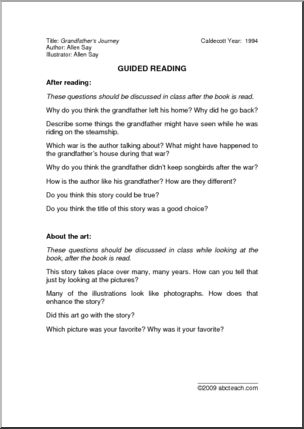 Grandfather’s Journey (primary) Guided Reading – Abcteach