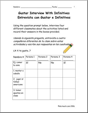 Spanish: Spanish 1 – Entrevista: gustar con infinitivos (secundaria ...