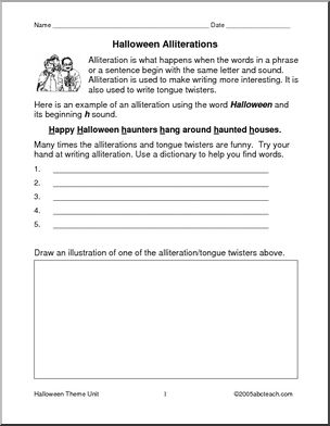 Halloween Alliterations Poetry Prompt – Abcteach