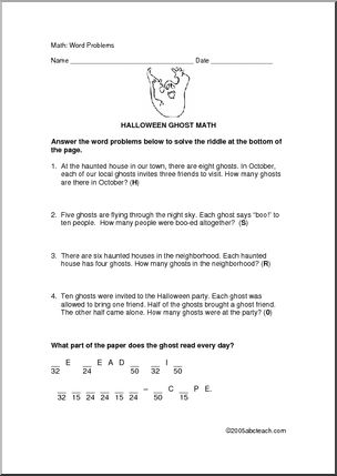 Word Problems- Ghosts (elementary) – Abcteach