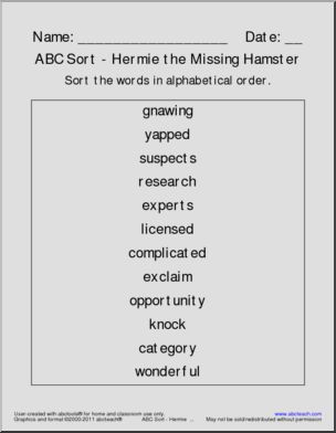 Jigsaw Jones; The Case of Hermie; ABC Sort (elem) Book – Abcteach
