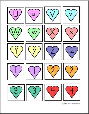 Matching Game: Hearts Set 3 ( Uu-Zz, 1-4) – Abcteach