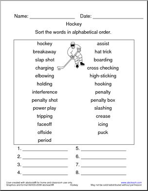 Alphabetical Order – Sports – Page 2 – Abcteach