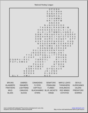 Word Search: Hockey – Abcteach