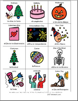 Spanish: Poster de vocabulario: Fiestas y Celebraciones (elementaria ...