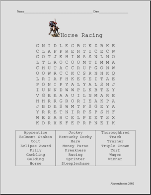 Word Search: Horse Racing – Abcteach